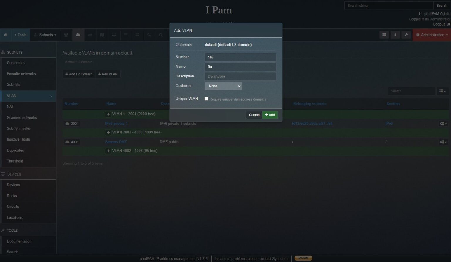 phpIPAM を試す – Ewig Leere(Lab2)